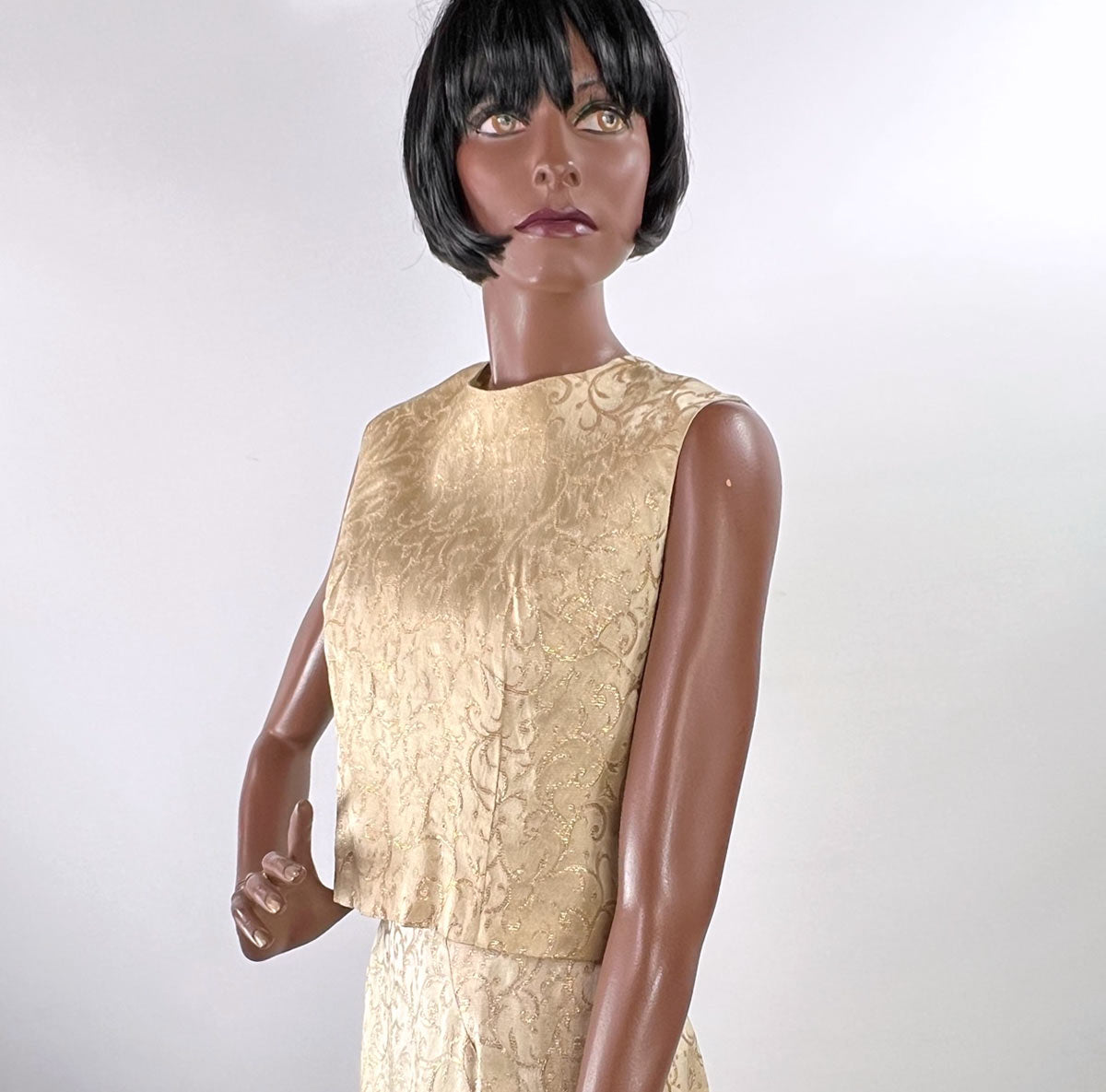 60s Gold Brocade Evening Set Wedding Guest Women's Blouse Skirt Vintag ...